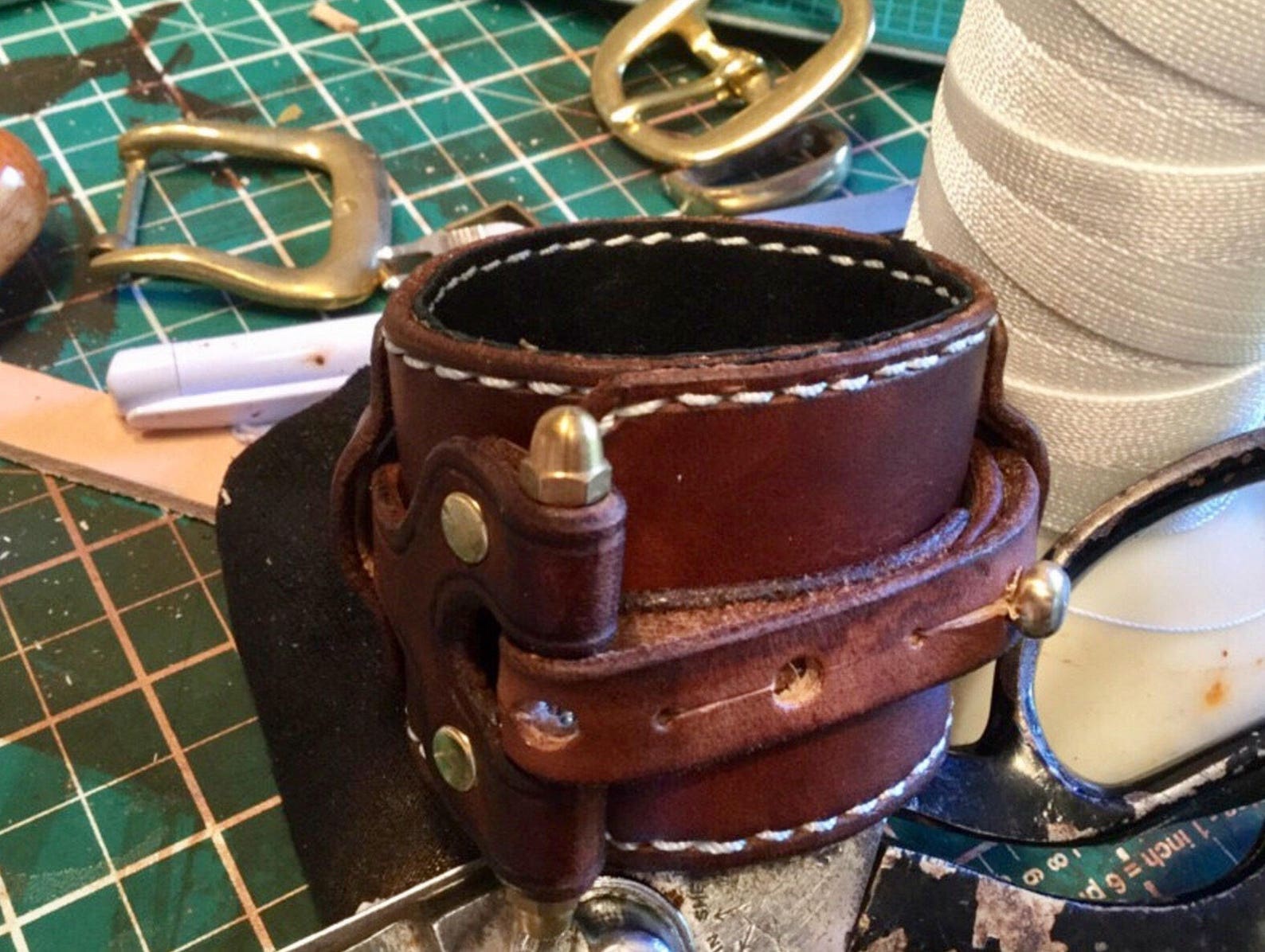 Handmade Steampunk Industrial Cuff Lined in Suede, Steampunk Leather ...