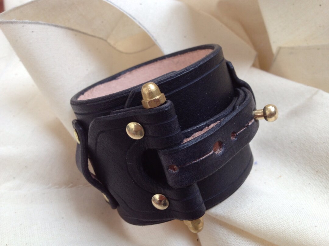Steampunk Industrial Leather Cuff in Black. Free UK Delivery. Handmade ...