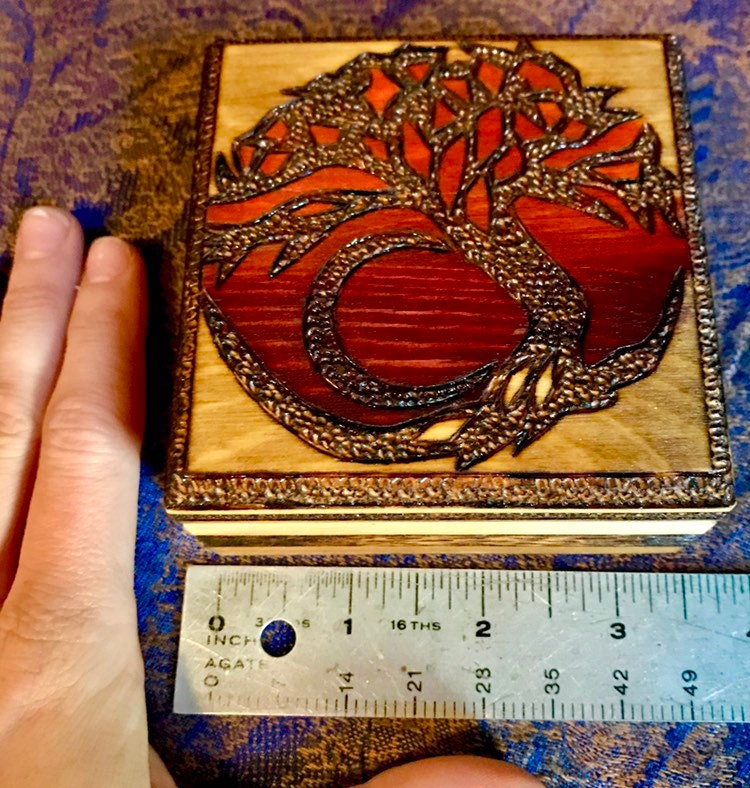 Tree & Moon Sunset Watercolor Hand Woodburned Box | Etsy