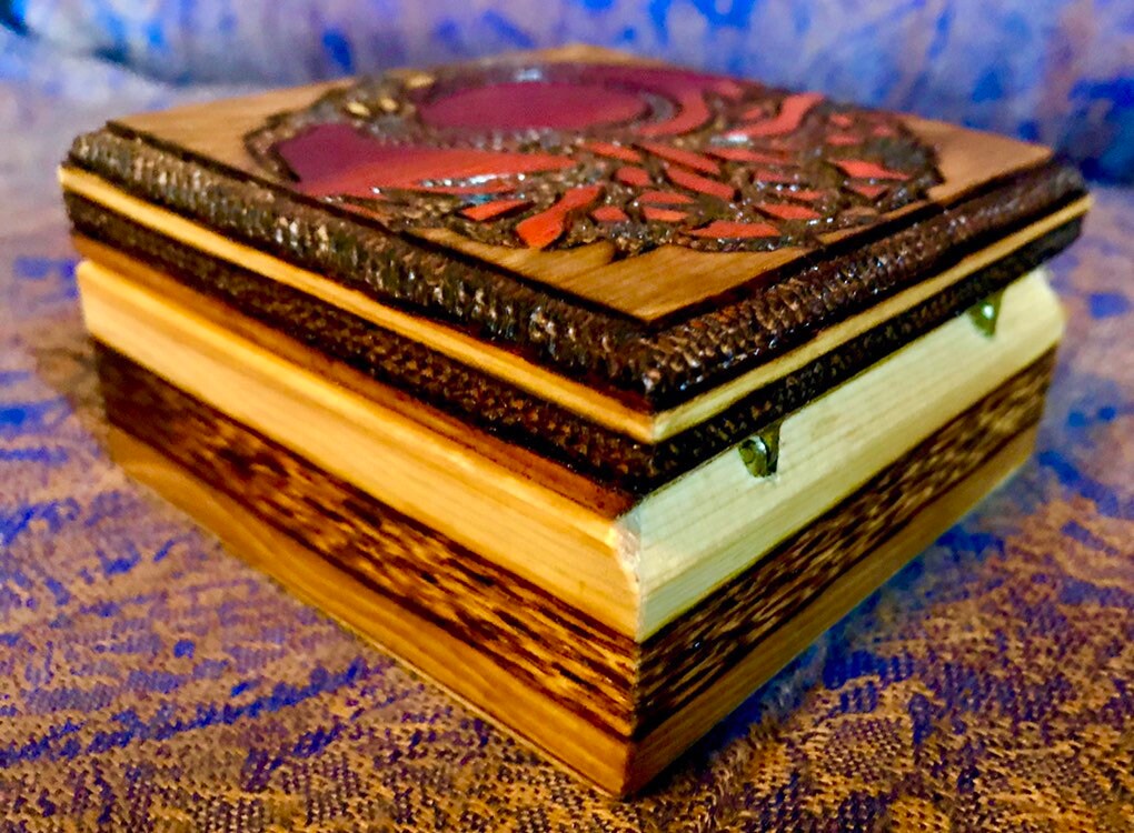 Tree & Moon Sunset Watercolor Hand Woodburned Box | Etsy