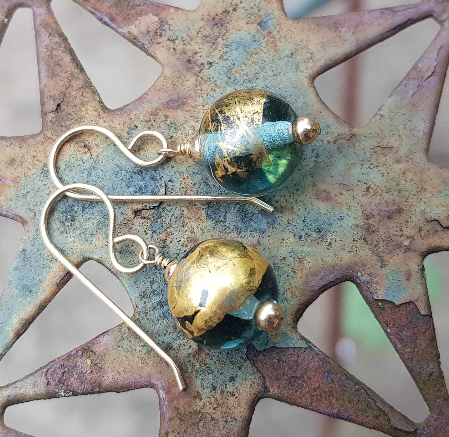 Delicate Handmade Lampwork Glass and Gold Drop Earrings Sea | Etsy