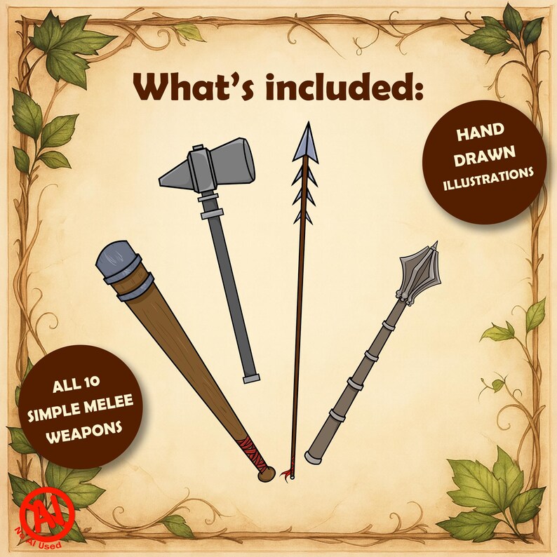 D&D 5e Simple Melee Weapons | PNG and SVG Files | Hand Drawn ...