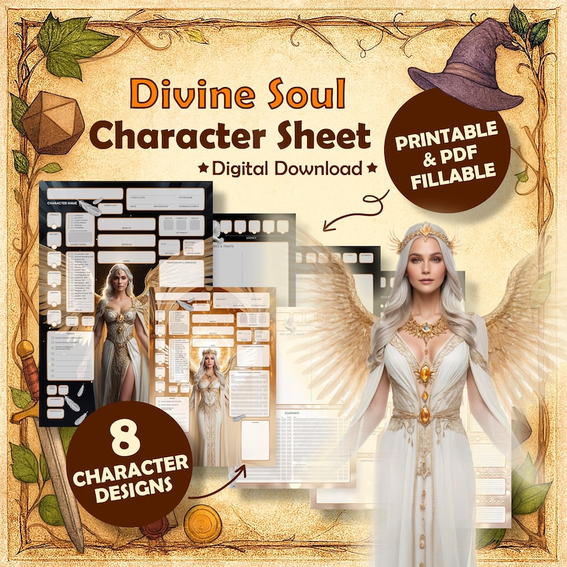 Divine Soul Sorceress Character Sheet | Dnd 5e Printable & Fillable PDF ...