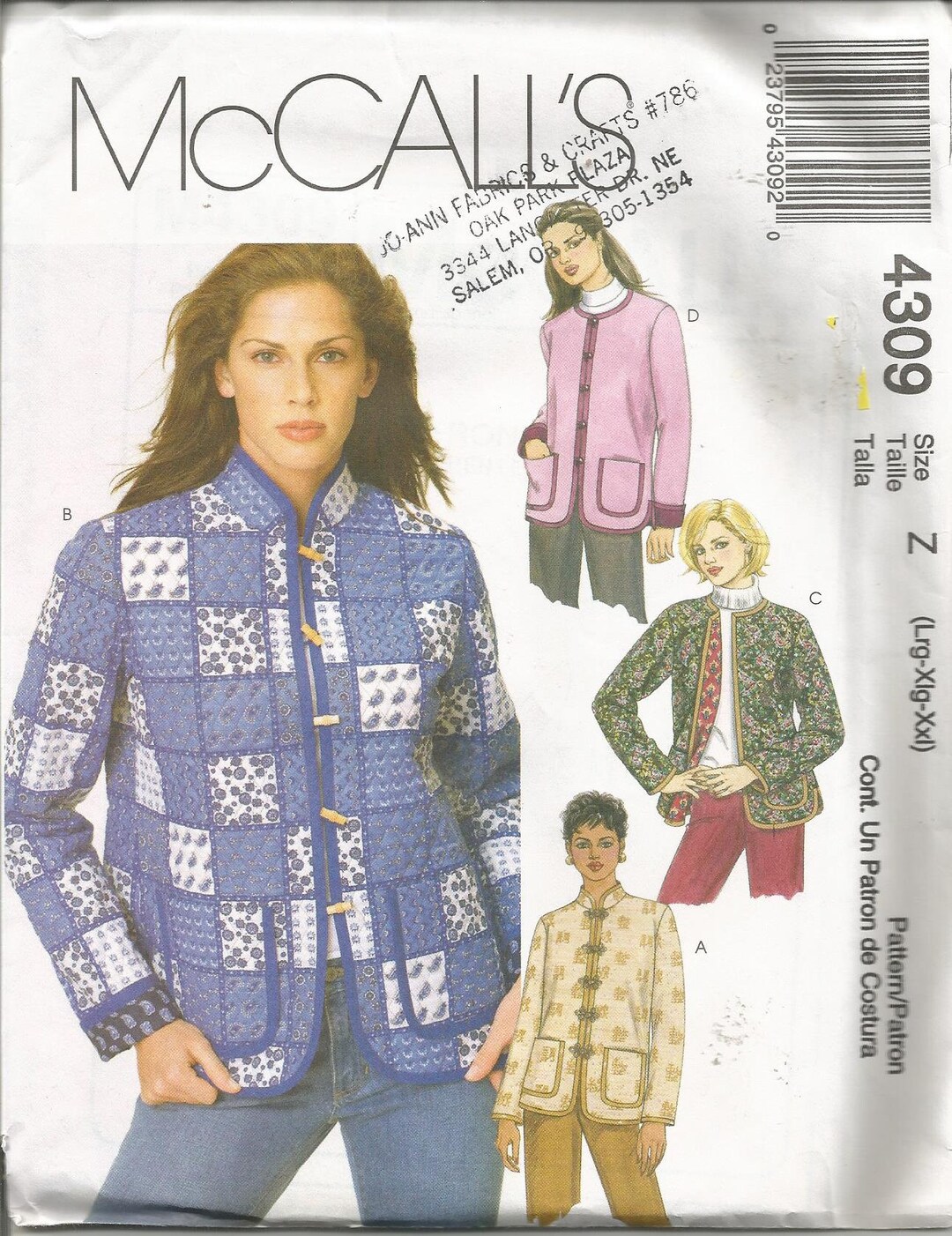 Pattern Mccall's 4309 Misses' Jackets Lined Jackets Petite Size L-XXL ...