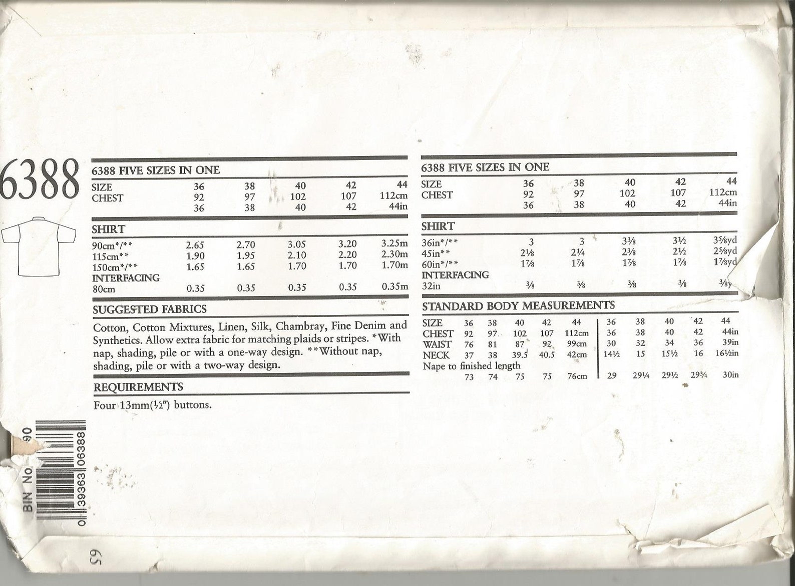 Vtg Pattern New Look 6388 Mens Summer Shirt Size 36-44 Uncut FF - Etsy