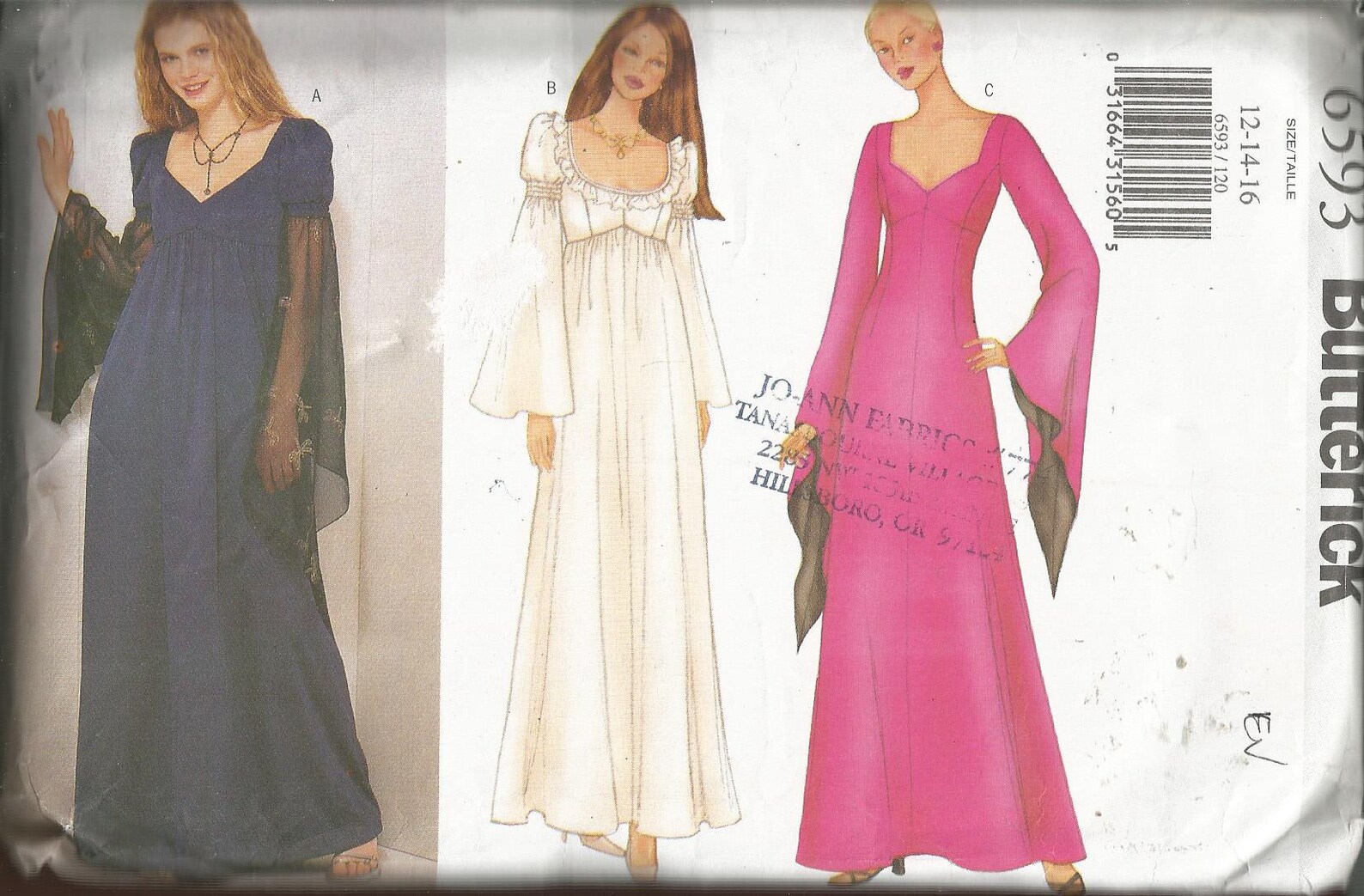 Butterick Pattern 6593 Misses' Evening Length Flared Dress Size 12-16 ...