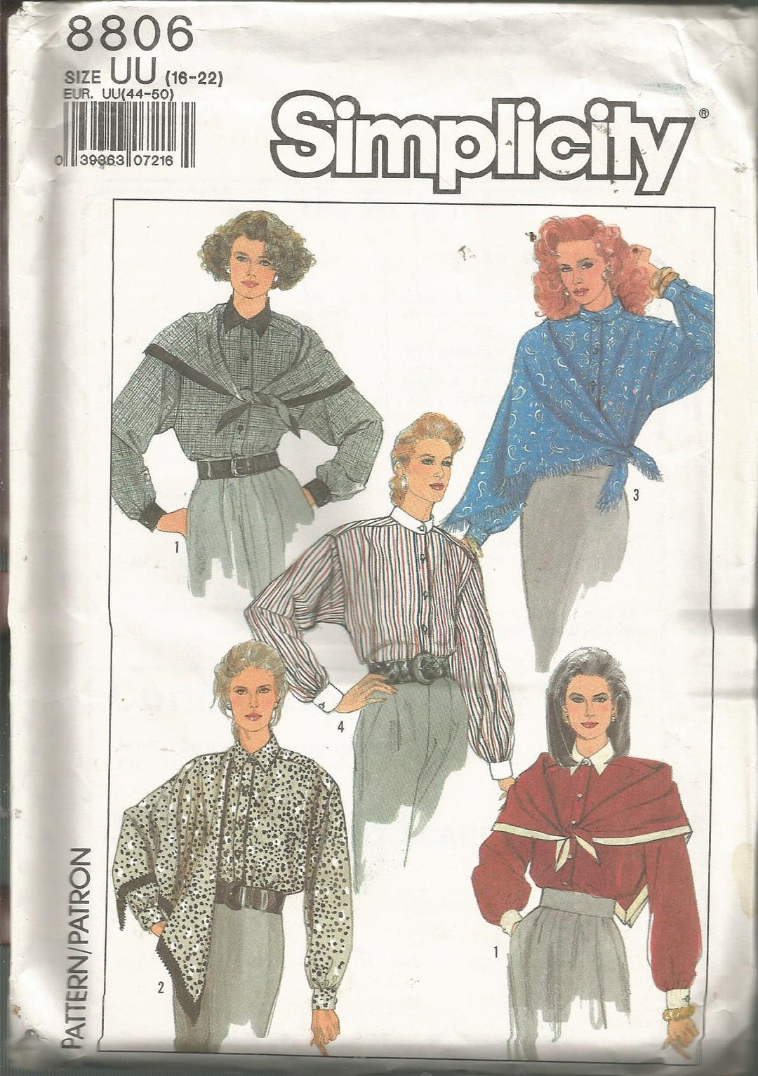 Simplicity 8806 Pattern Blouse Shirt Shawl Scarf Size 16-22 Uncut FF - Etsy