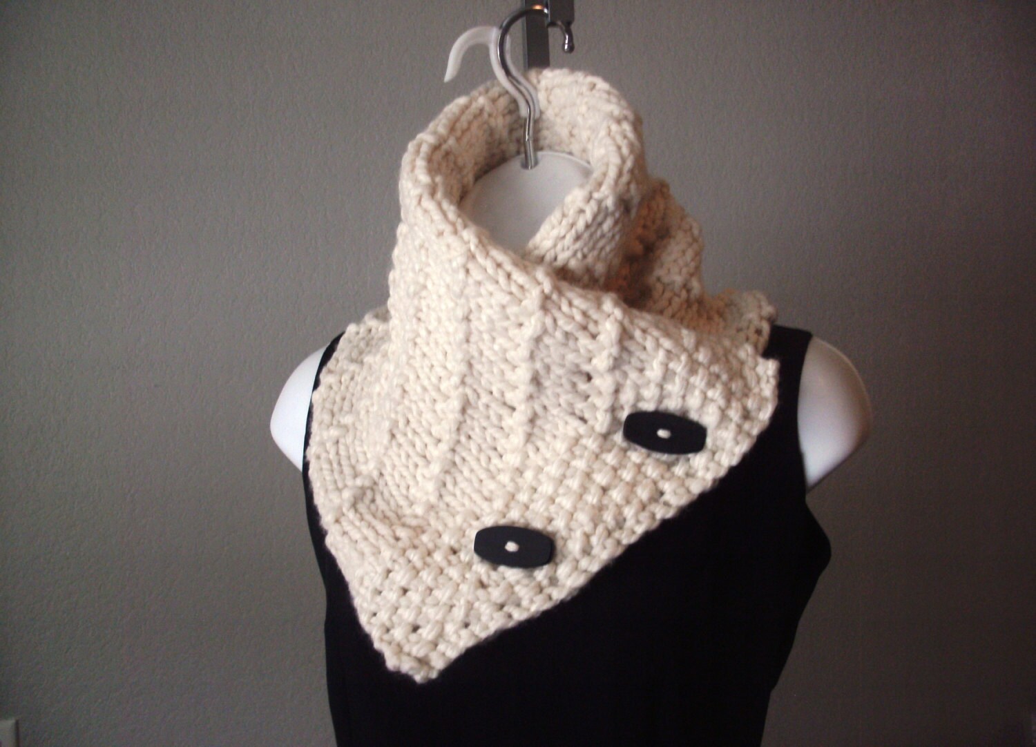 Chunky Diagonal Button Scarf PDF Knitting Pattern Women, Men Cream Easy ...