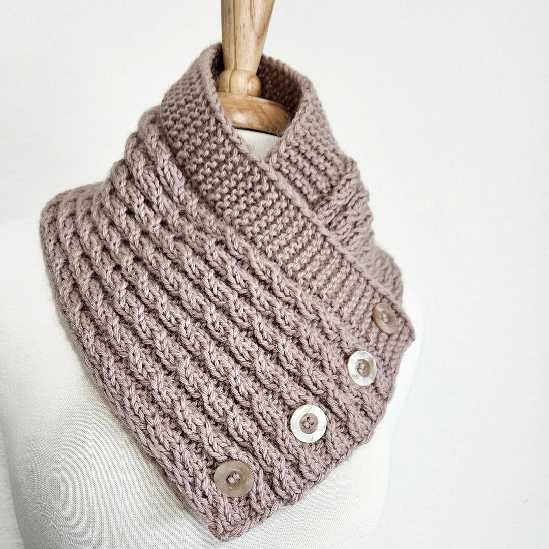Button Neck Cowl Knitting Pattern for Men or Women, Advanced Beginner ...