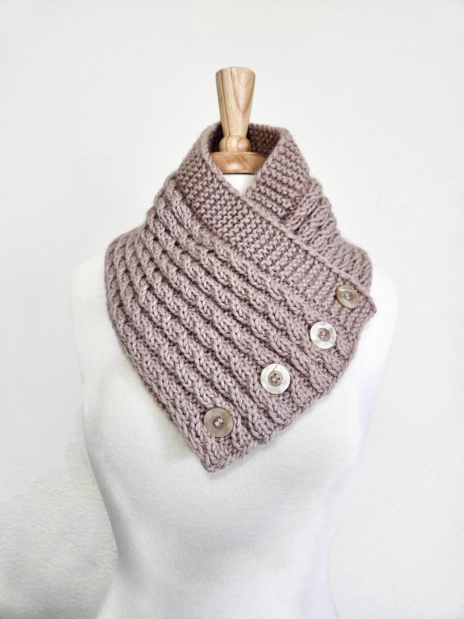 Button Neck Cowl Knitting Pattern for Men or Women, Advanced Beginner ...