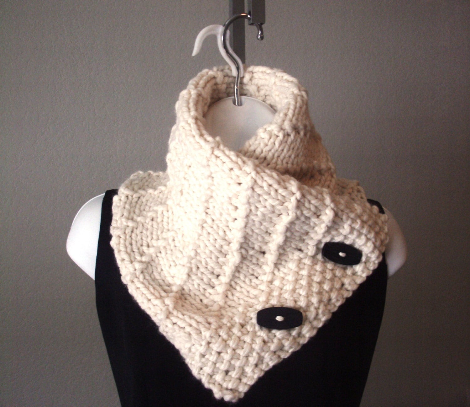 Chunky Diagonal Button Scarf PDF Knitting Pattern Women, Men Cream Easy ...