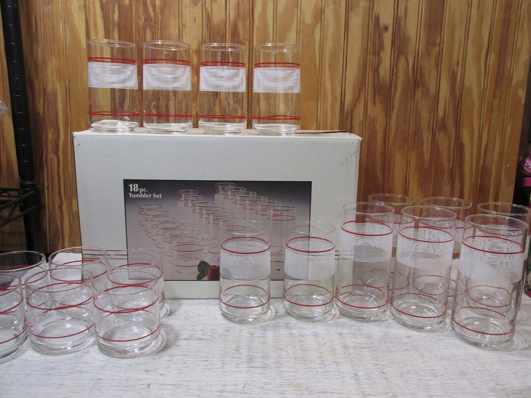 Vintage Crisa 18 Piece Tumbler Set Curacao Red and White Stripes ...