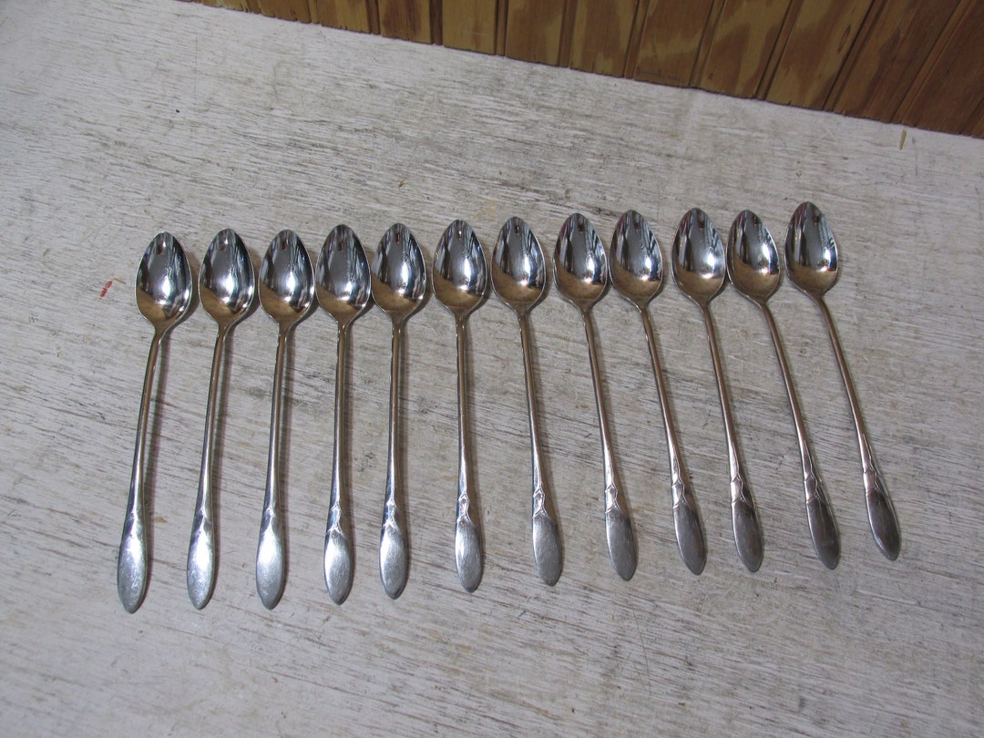 Set of 12 Oneidacraft Delux Debonair Stainless Steel Long Handled Iced ...
