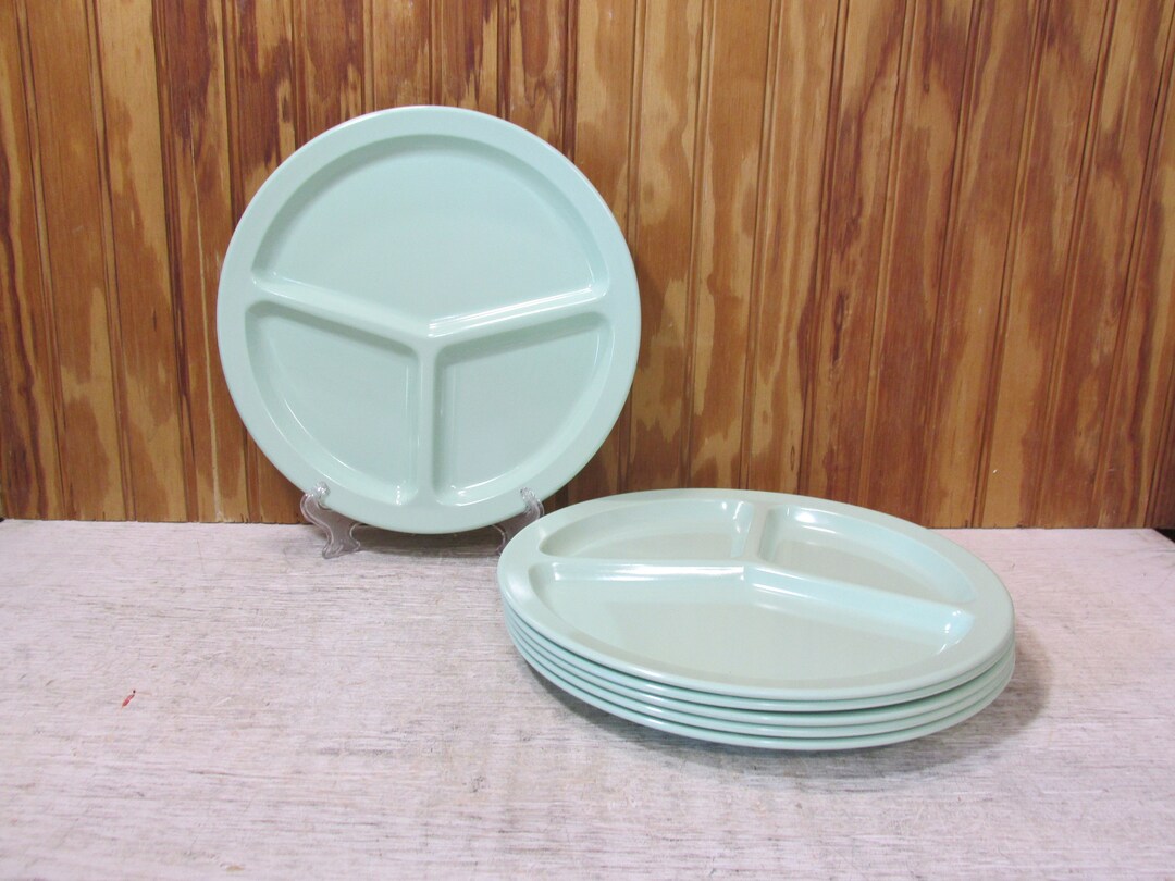 Vintage Set of 6 Mint Green Silite 10 Inch Divided Lunch Plate- School ...