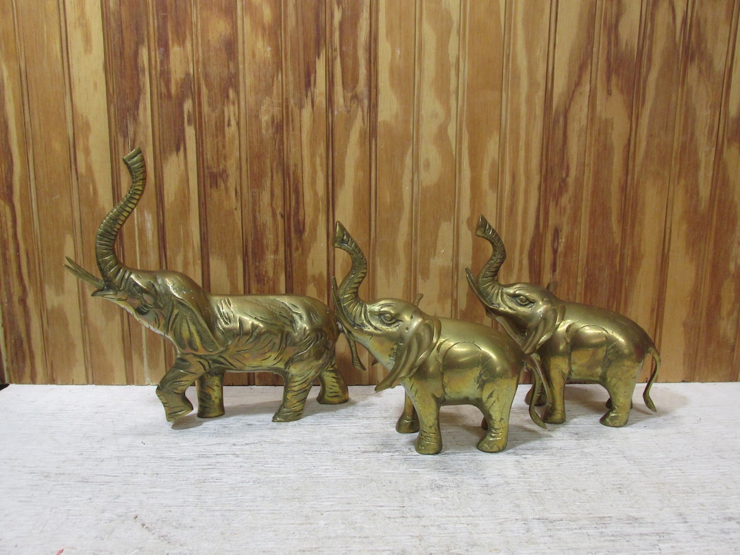 Vintage Set of 3 Brass Elephant Statues Figures Figurines Mid Century ...