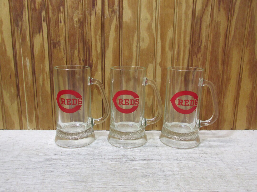 Vintage Set of 3 Cincinnati Reds Glass Beer Mugs- Steins- Baseball- Red ...