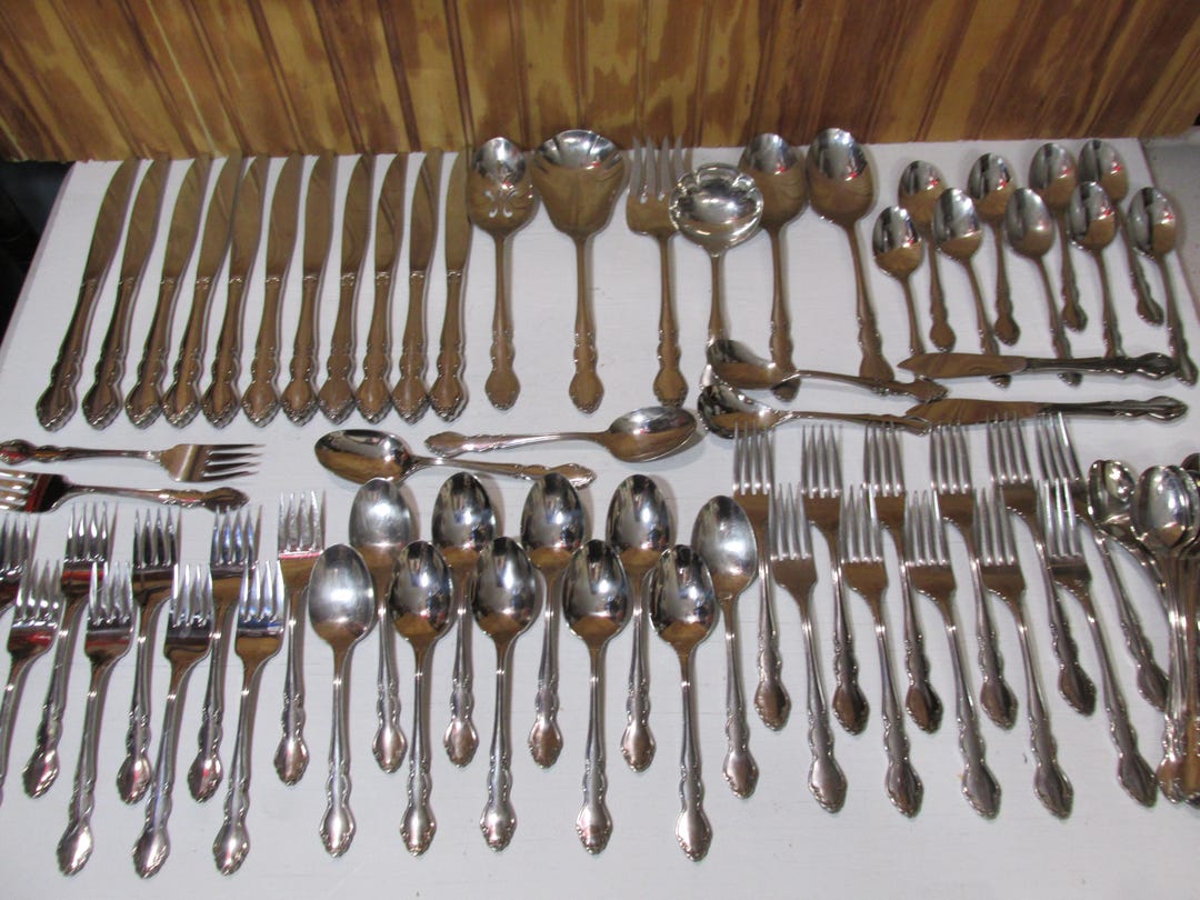 Vintage Oneida Stainless Silverware Set Dover Pattern Stainless Steel Flatware Forks, Spoons ...