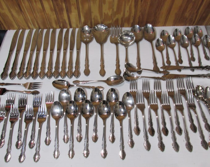 Vintage Oneida Stainless Silverware Set- Dover Pattern- Stainless Steel- Flatware- Forks, Spoons ...
