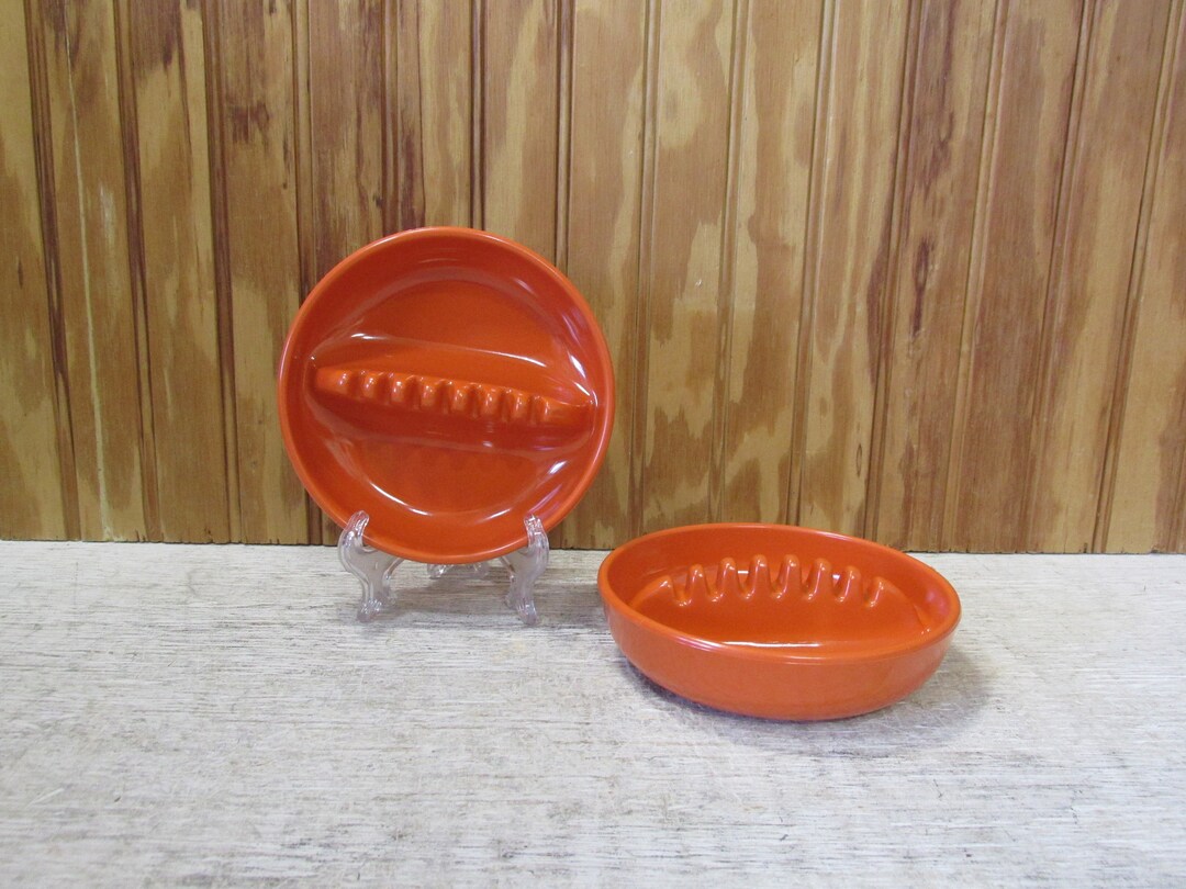 Mid Century Set of 2 GES-LINE Melamine Ashtrays- Bright Orange- #331- 5 ...