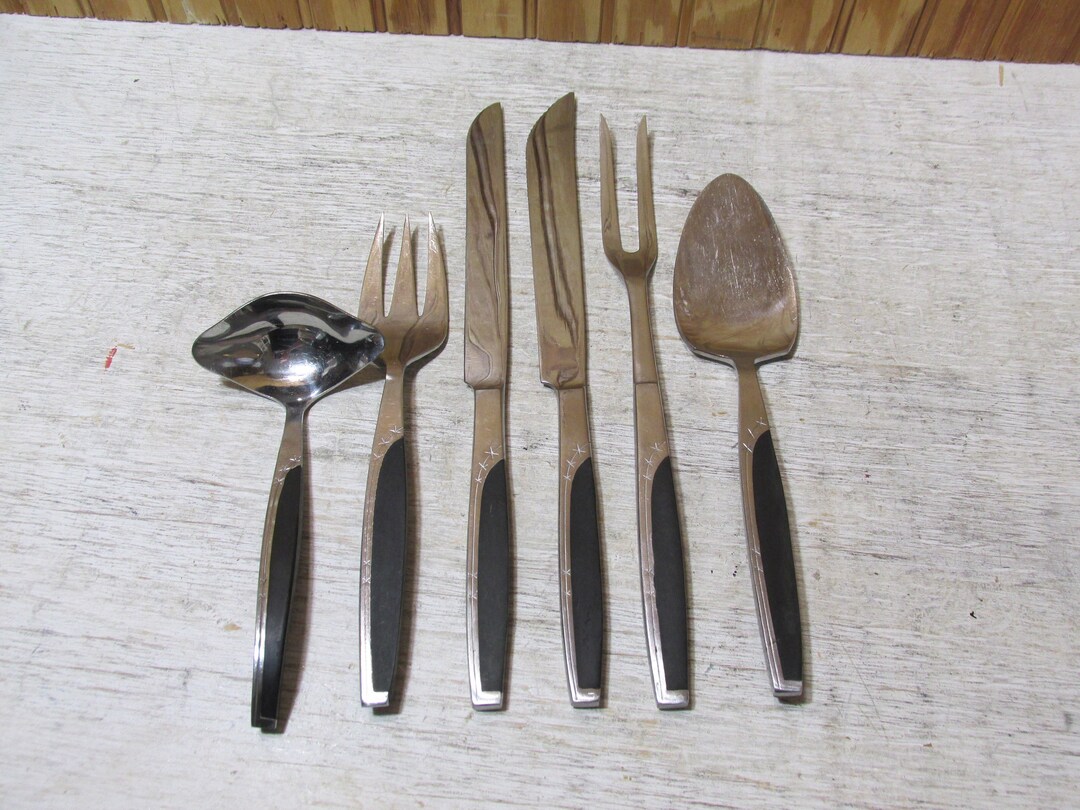 Vintage Mar-crest Ebony Elegance 6 Piece Serving Utensil Set- Black ...