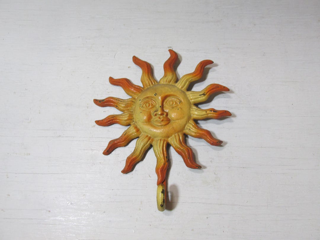 Cast Iron Sun Face Wall Hanging Hook- Hat, Towel, Bath, Garden Home ...
