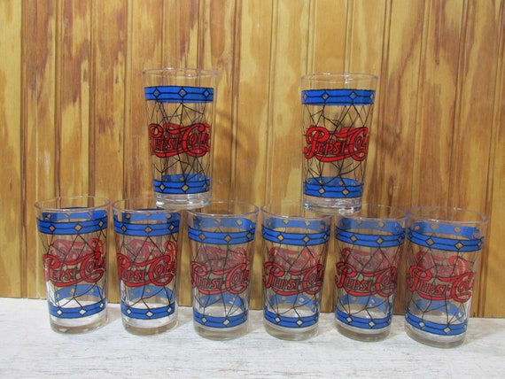 Vintage Set of 8 Pepsi-cola Script Glasses Tiffany Style - Etsy