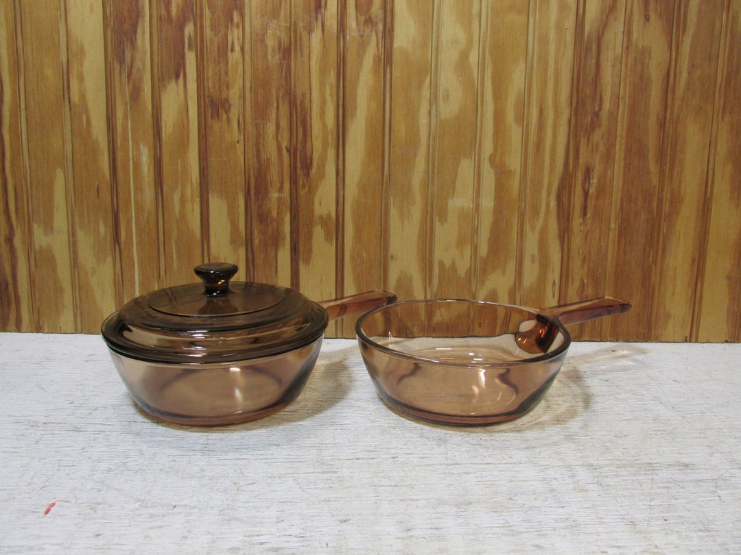 Set of 2 .5 L Amber Vision Ware Pots With 1 Lid Pans Corning Ware - Etsy