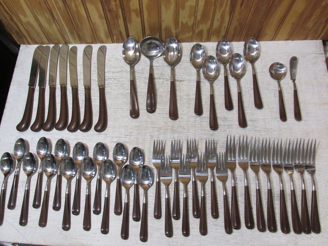 Vintage Ekco Eterna Colonial Americana Stainless Steel Faux Wood Handle ...