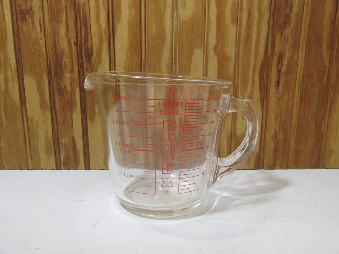 Vintage Pyrex Glass Measuring Cups- 1 Quart- 4 Cups- Red Letters- 532 ...