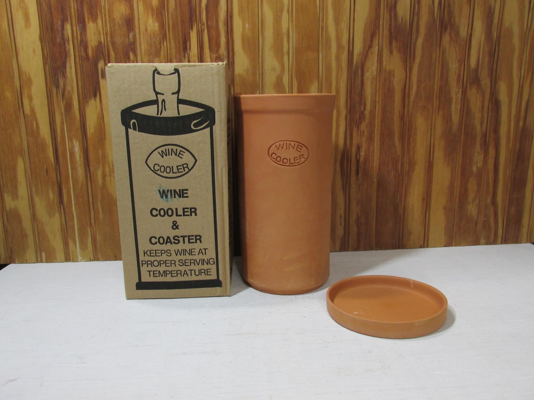 Vintage Terra Cotta Wine and Champagne Cooler With Coaster- in Original ...