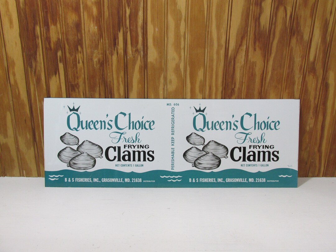 Vintage Metal Queen's Choice Fresh Frying Clams Metal Advertising Sign ...