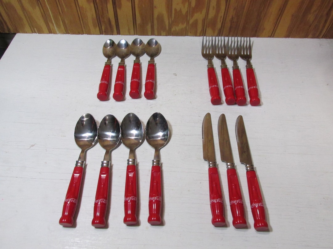 Vintage Gibson Coca Cola Bottle Red Handle Silverware Set- Forks ...