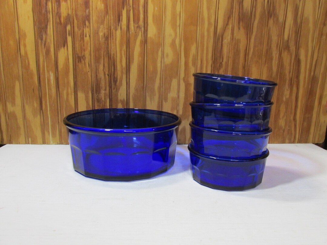 Vintage 5 Piece Arcoroc Cobalt Blue Salad Bowl Set- Made in France- Arc ...