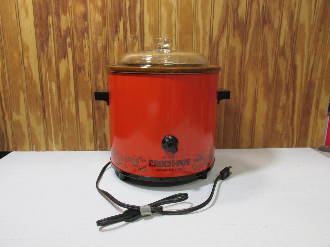 Vintage Red Rival Crock Pot Slow Electric Stoneware Cooke 3.5 Quart ...