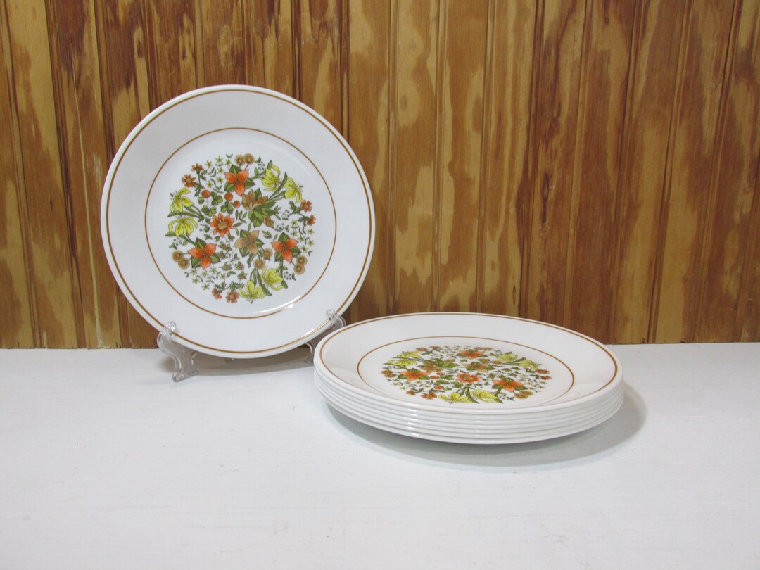 Vintage Set of 8 Corelle Indian Summer Side Dinner Plates- Flower ...