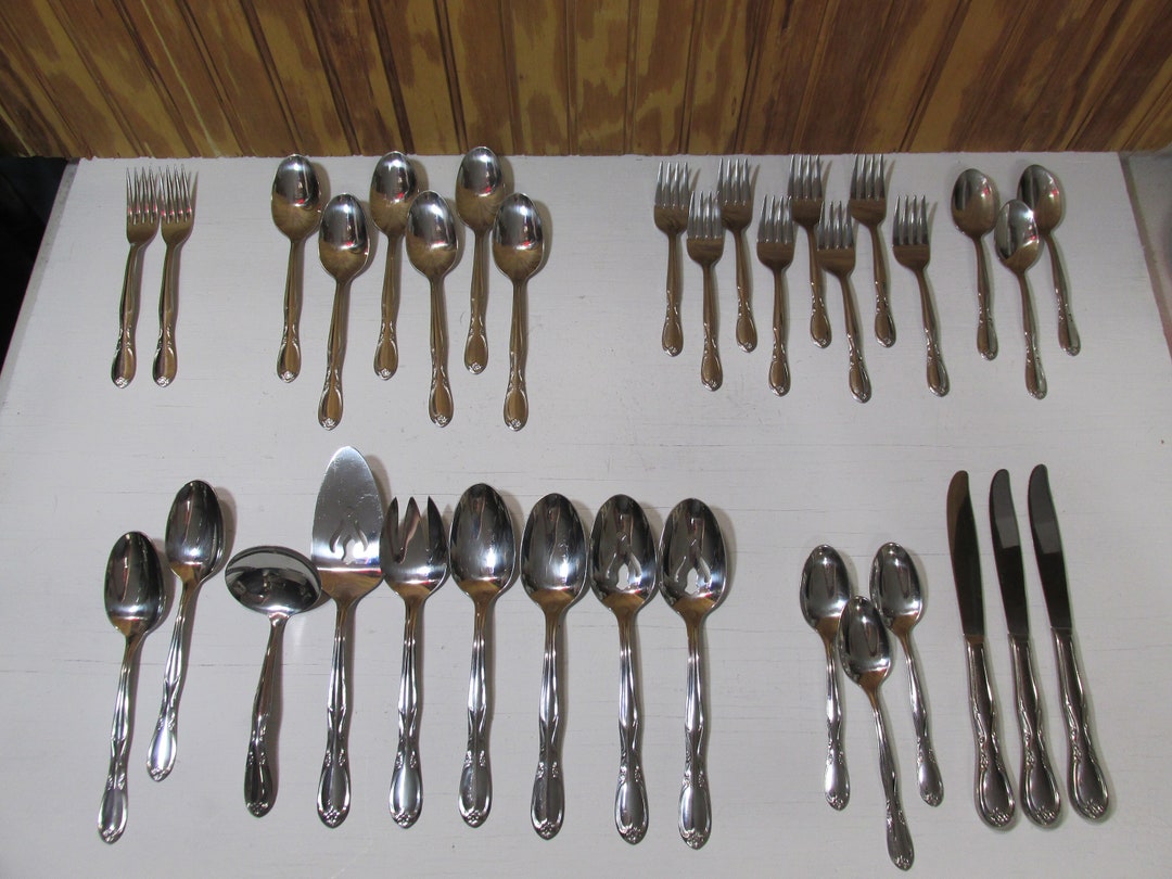 Vintage Superior Stainless USA Silverware Set- Flatware- Flower Pattern ...