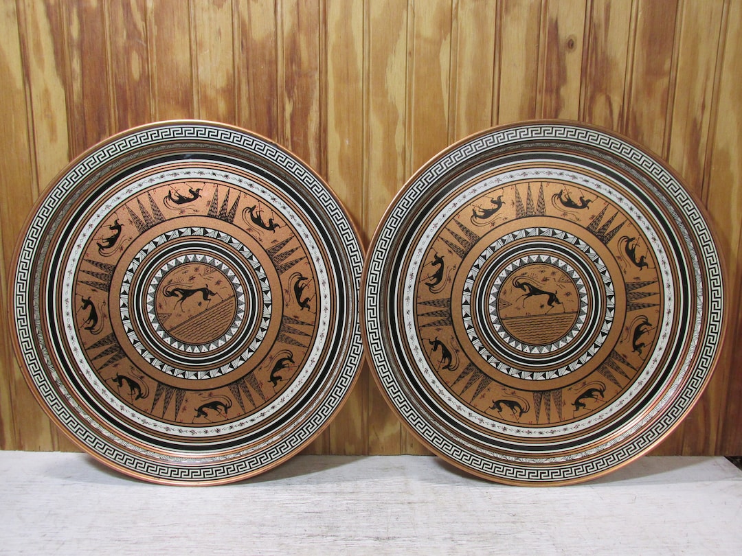 Vintage Set of 2 Metal Grecian Etruscan Design Metal Serving Tray 13 ...