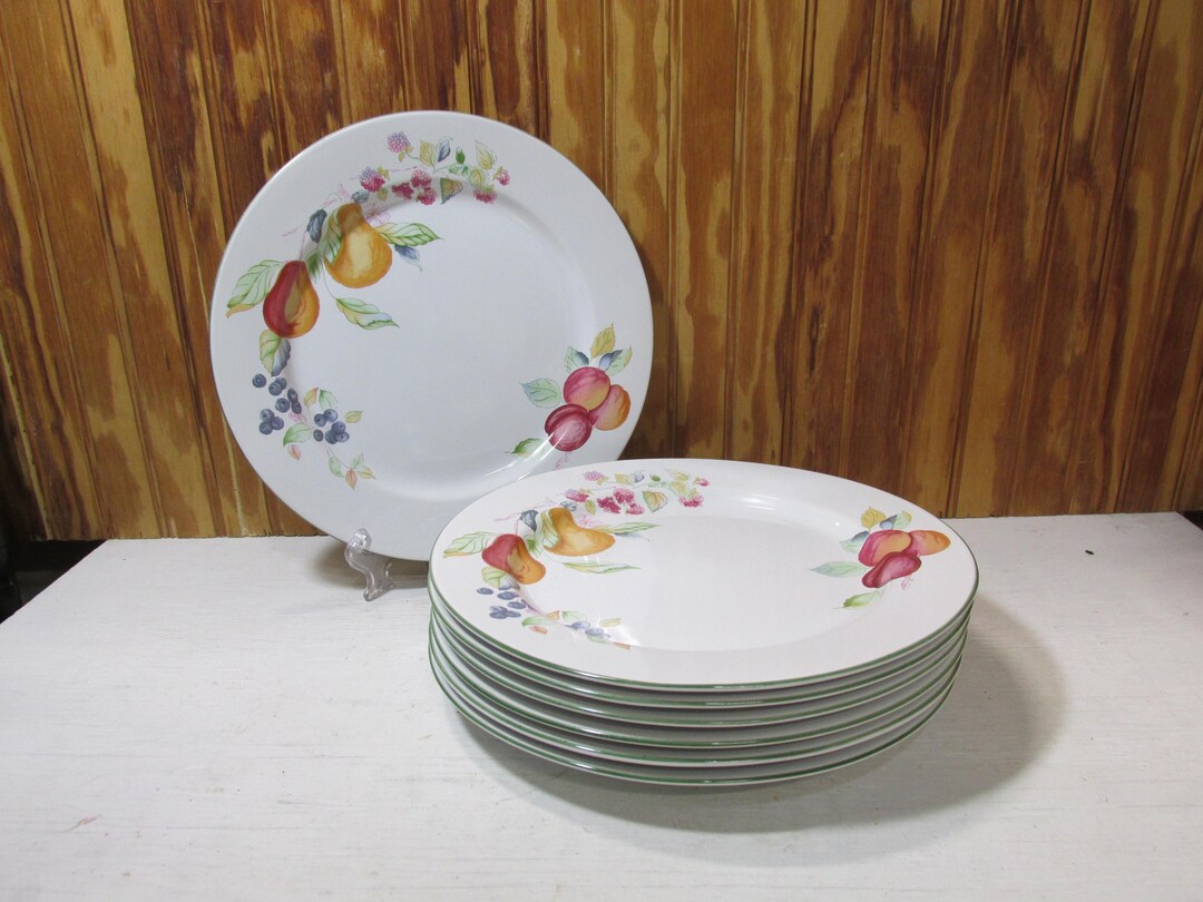 Vintage Set of 7 Newcor Garden Fresh Dinner Plates With Fruit Design ...