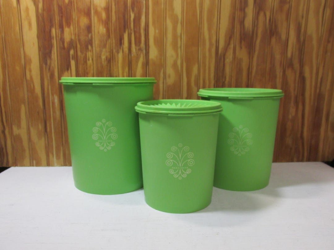 Set of 3 Vintage Bright Green Tupperware Kitchen Canisters-storage ...
