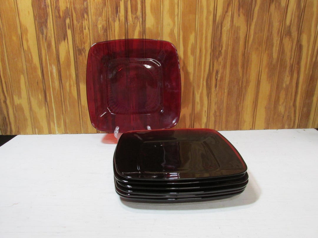 Vintage Set of 7 Anchor Hocking Ruby Red Square Plates - Etsy