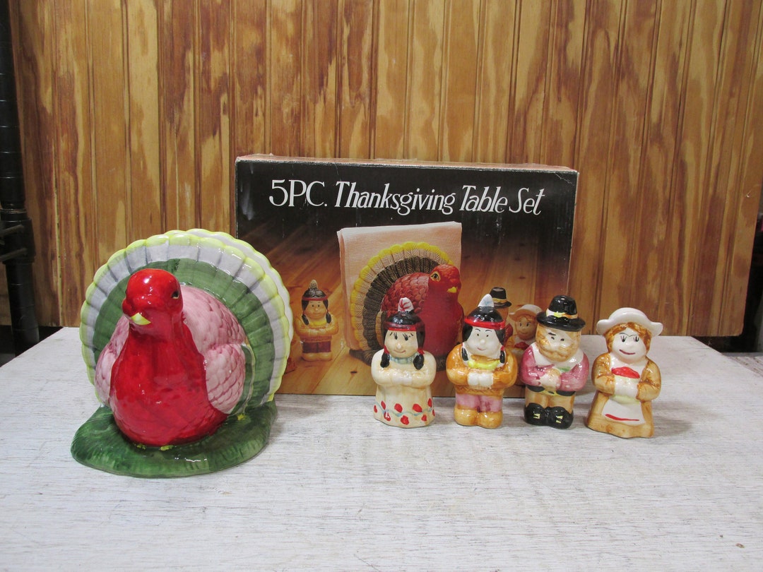 Vintage ABC Distributing Thanksgiving Tableware Set- Napkin Holder and ...