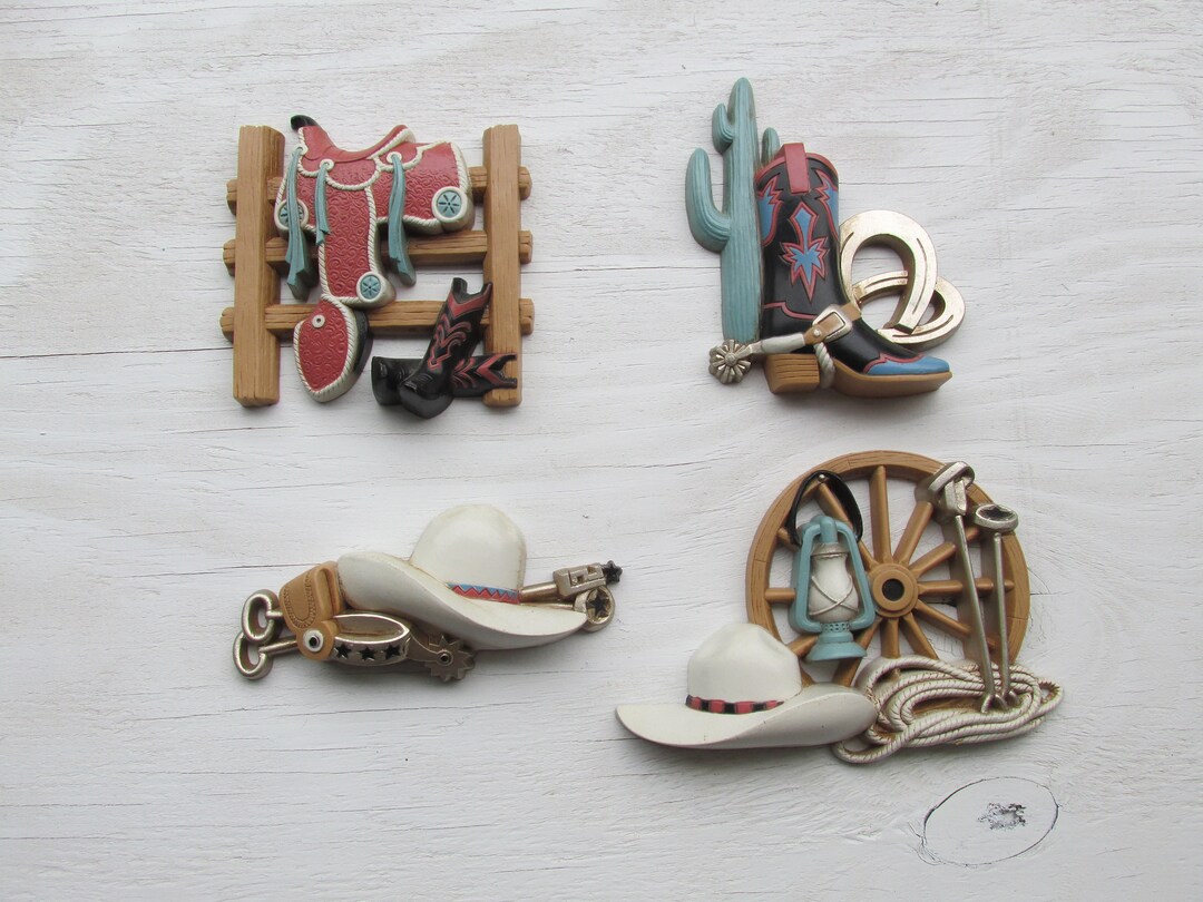 Vintage Set of 4 Burwood Western Hanging Wall Art- Plaque, Home Decor ...