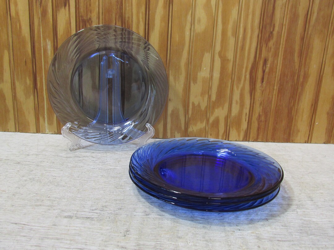 Vintage Set of 4 Cobalt Blue Pyrex Festive Swirl 7 1/2 Inch Side Plates ...