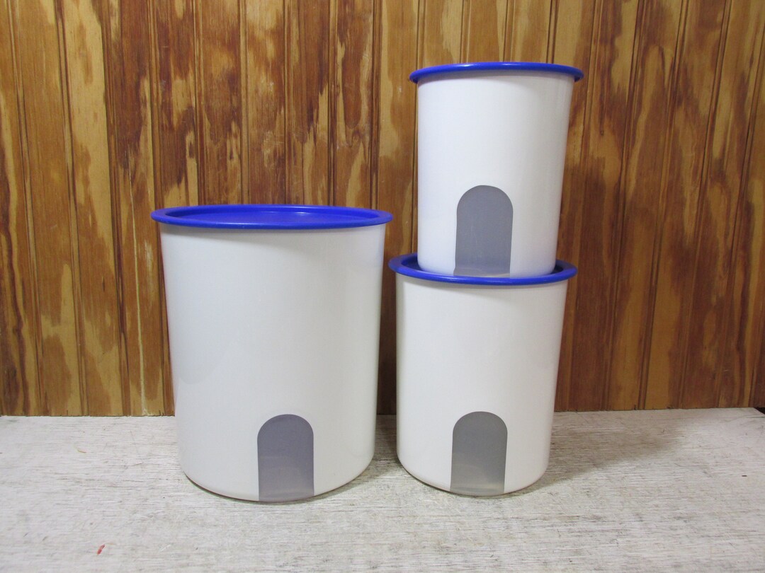Set of 3 Tupperware White and Blue Kitchen Canisters Sets - Etsy