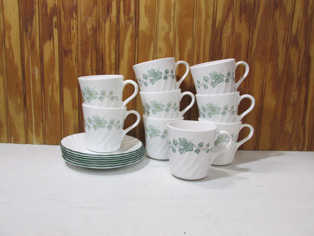 Vintage Set of 9 Corelle Ivy Callaway Pattern Milk Glass Coffee/tea ...