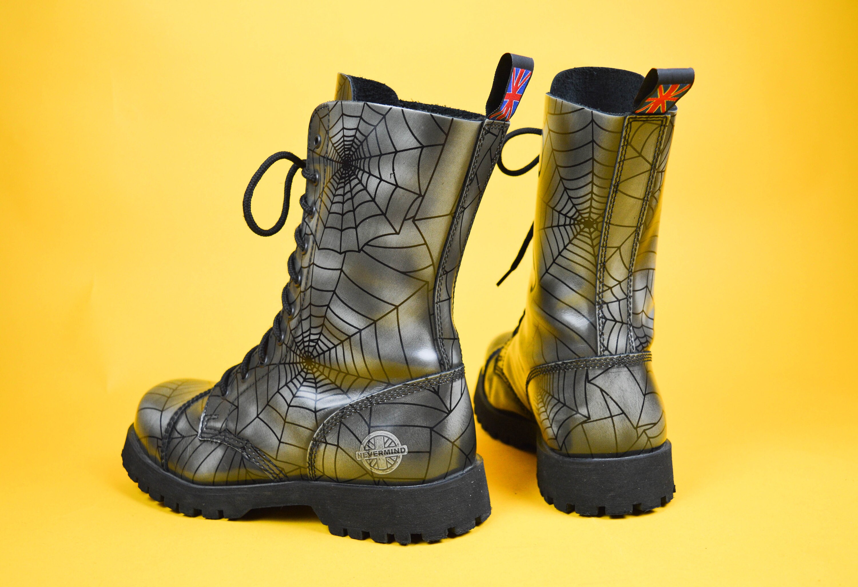 90s Y2k Punk Goth Grey Cobweb Leather Combat Boots UK 8 / US | Etsy