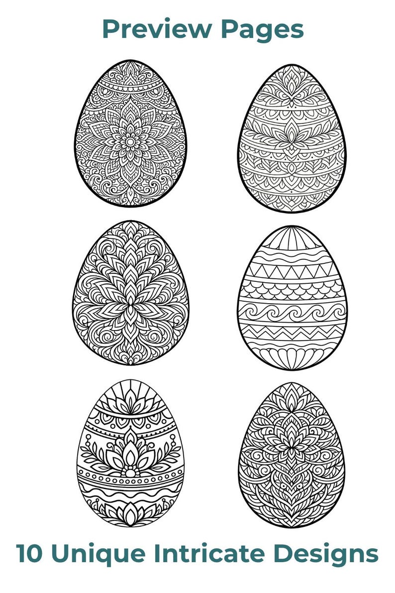Intricate Easter Egg Mandala Coloring Pages Printable | Easter Coloring ...