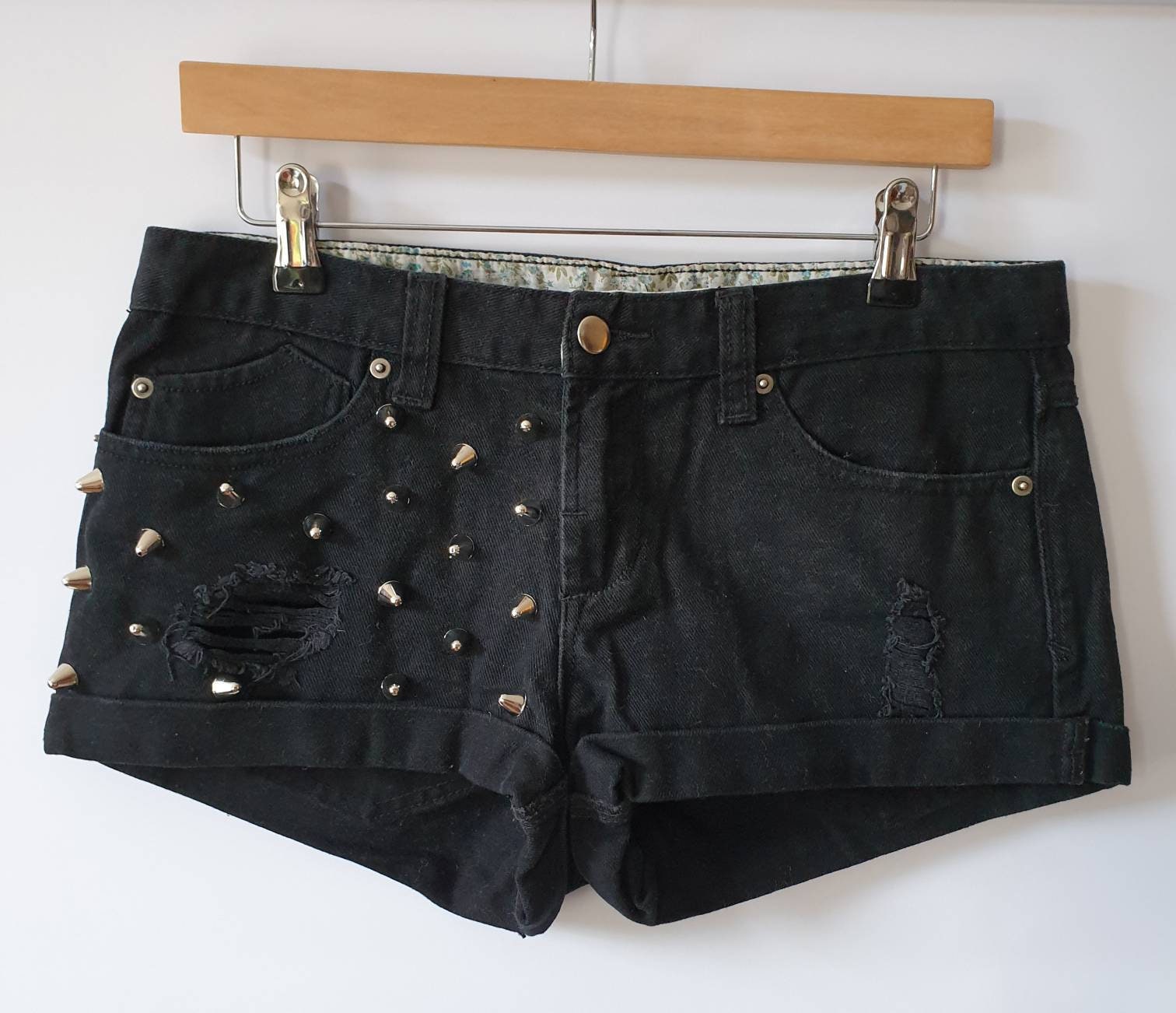 Black Studded Denim Shorts