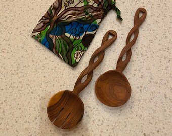 Vintage Haiti Hand Carved Handle Wood Spoon Fork Utensil Set - Etsy