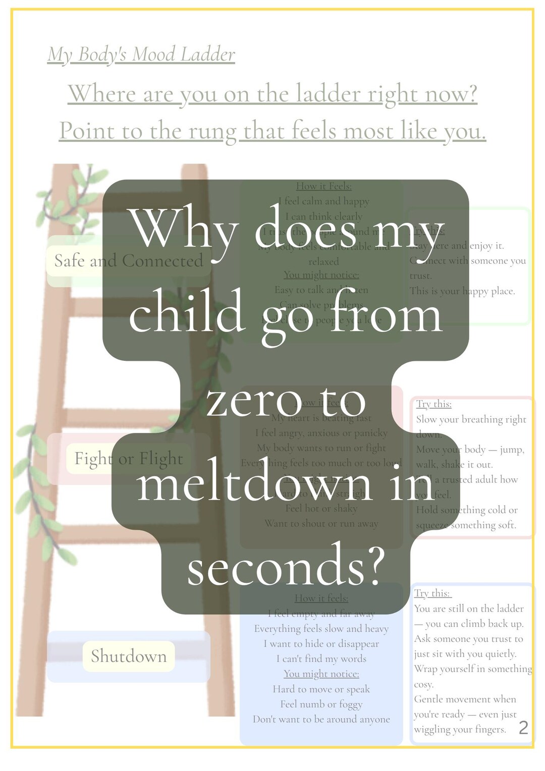 ADHD Meltdown Help Printable | Calm Down Tool for Kids | Big Feelings ...
